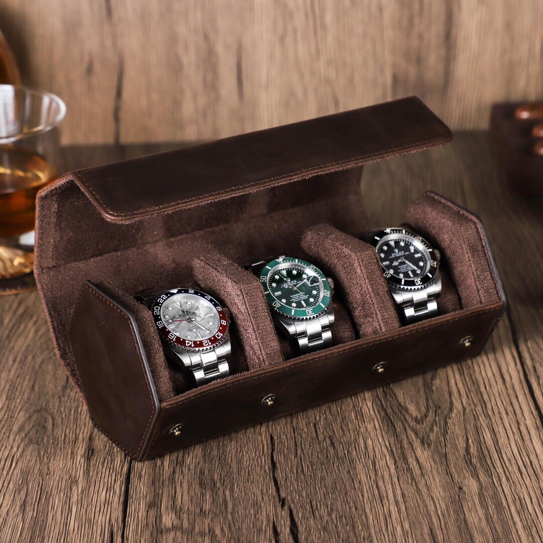 Hexagon Leather Watch Case for Men, Personalized Watch Travel Case, 3 ...