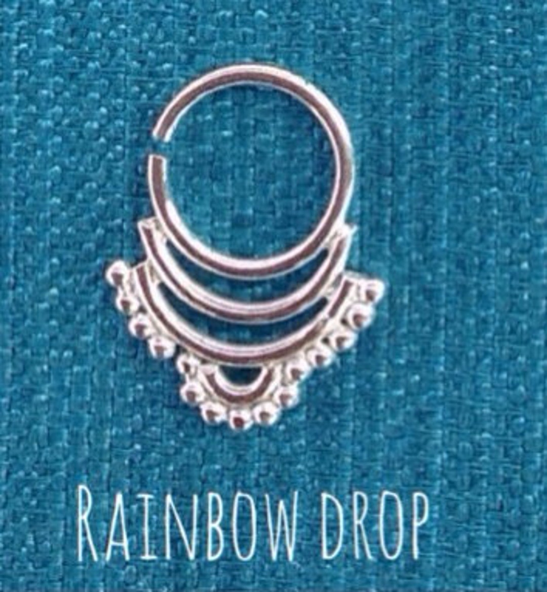 SALE Rainbow Drop, Silver Septum Nose Ring piercing, Tragus, Indian ...