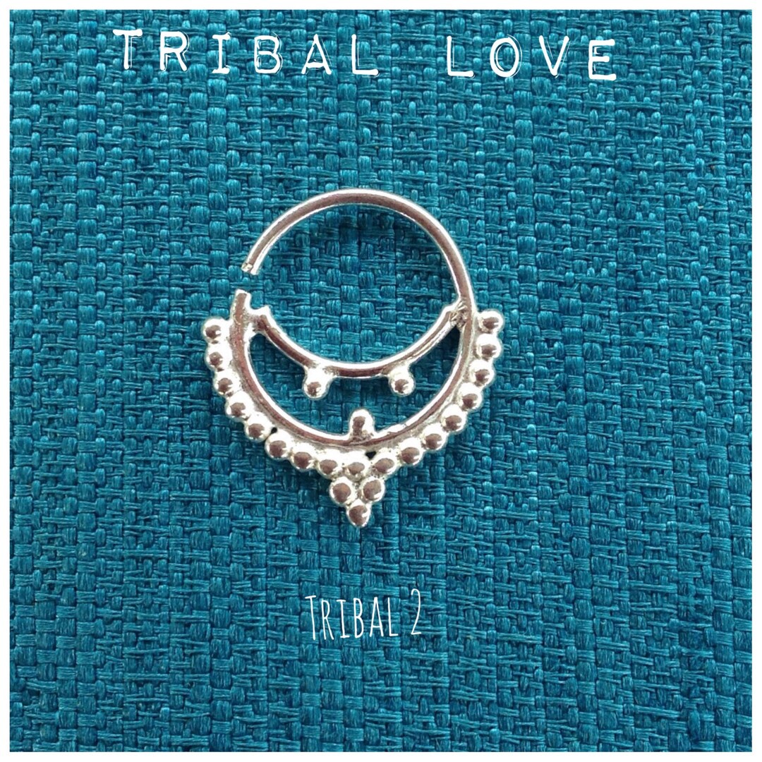 Tribal 2 Silver Septum Nose Ring Piercing Indian Nose Ring Belly