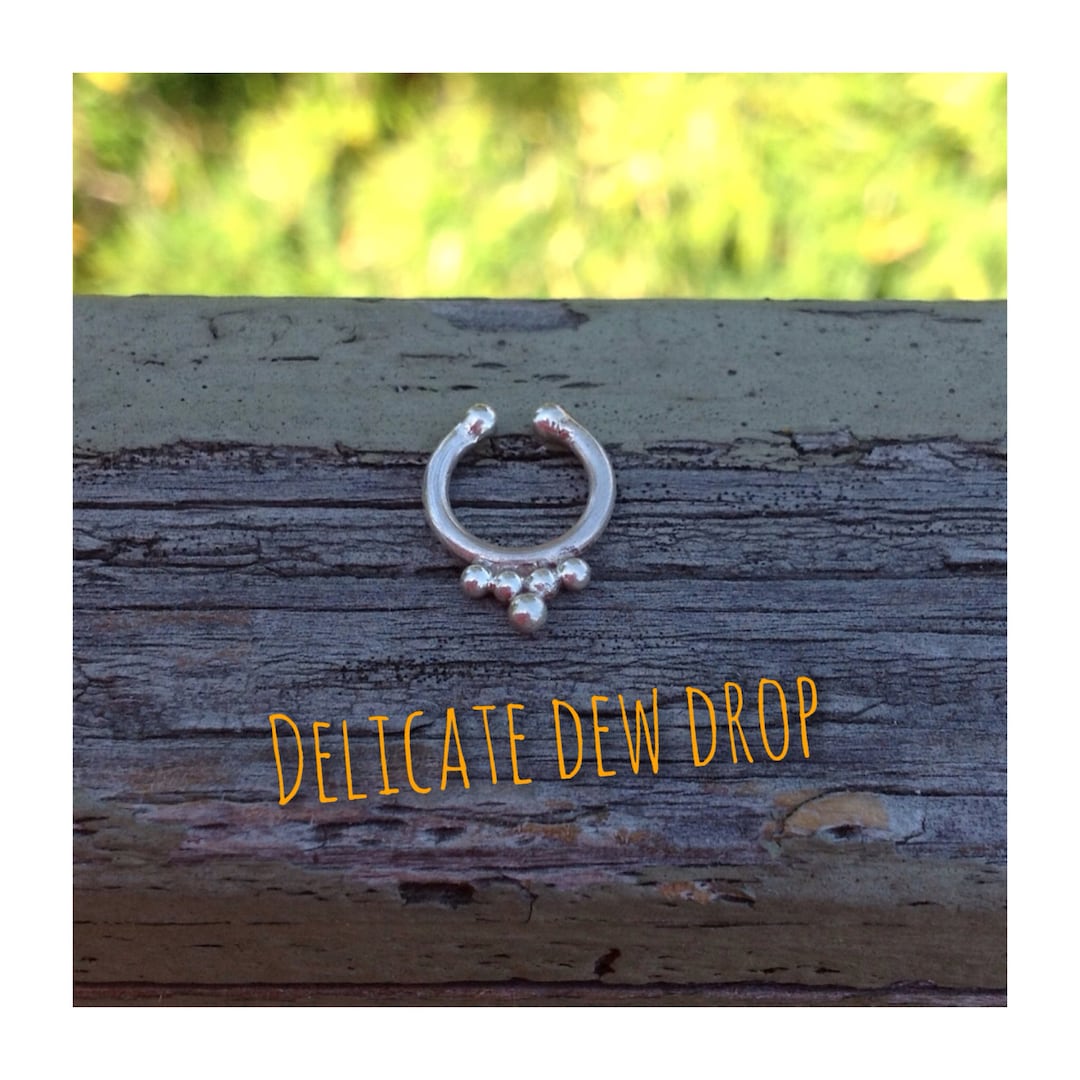 Delicate Dew Drop/ NS11/ Fake Septum Nose Ring (clip On) Sterling ...