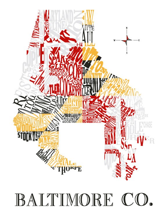 Baltimore County Neighborhood Map With Maryland Flag 11 X 14in Print - Etsy