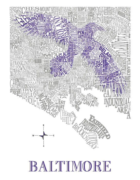 Baltimore Neighborhood Map With Raven 11x14in Print - Etsy