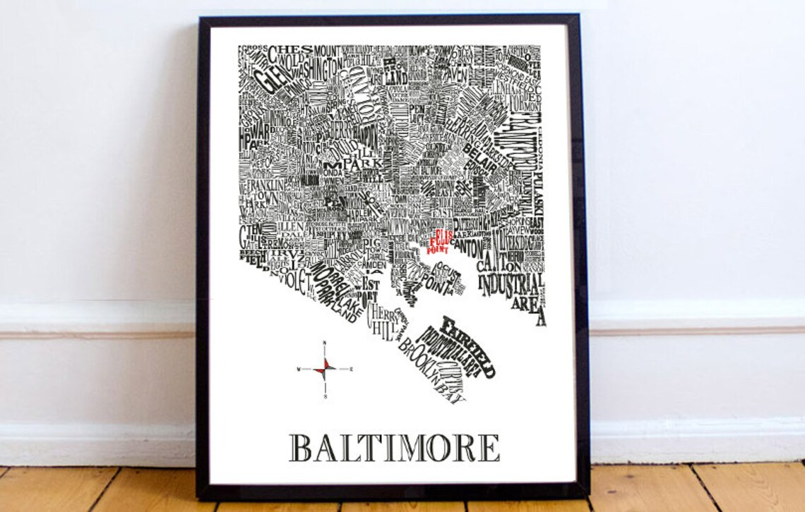 Customizable - Baltimore Neighborhood Map 11x14in Print - Etsy