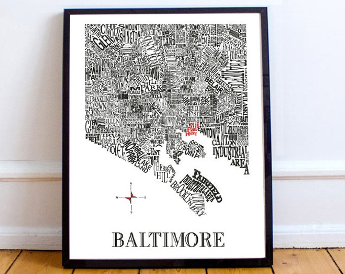 Customizable Baltimore Neighborhood Map 11x14in Print - Etsy