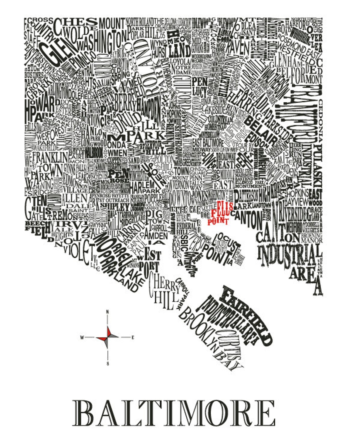 Customizable - Baltimore Neighborhood Map 11x14in Print - Etsy