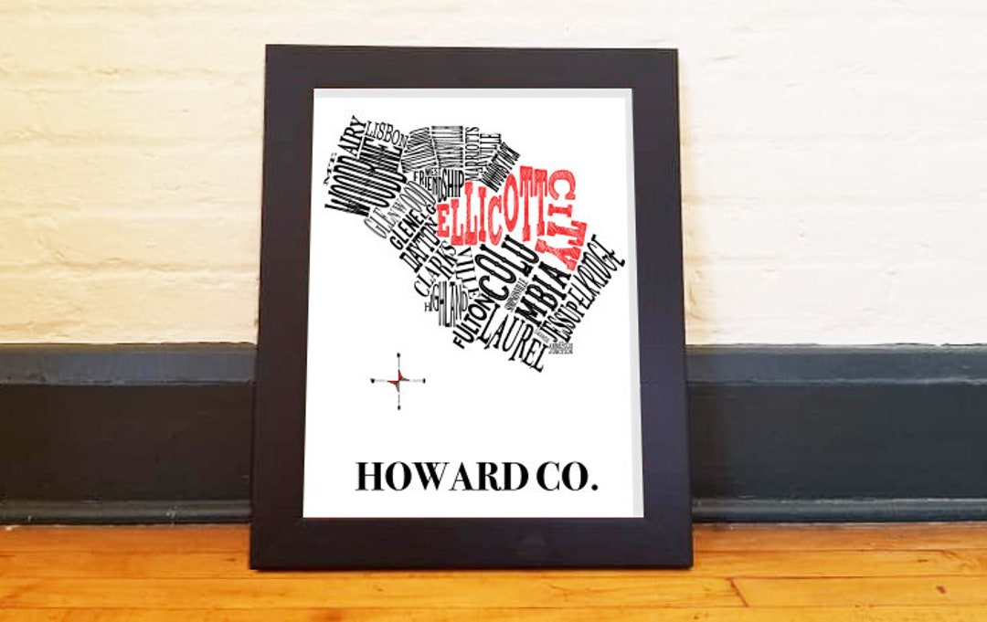 Customizable - Howard County Map 11x14 Print on Heavy Weight Matte ...