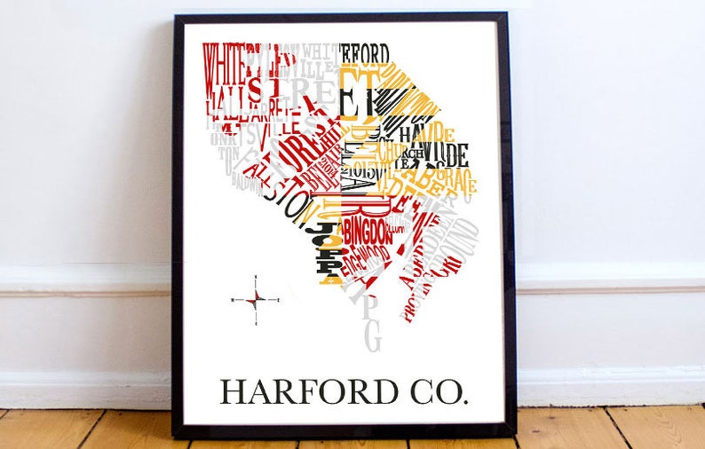 Harford County Neighborhood Map With Maryland Flag - Etsy
