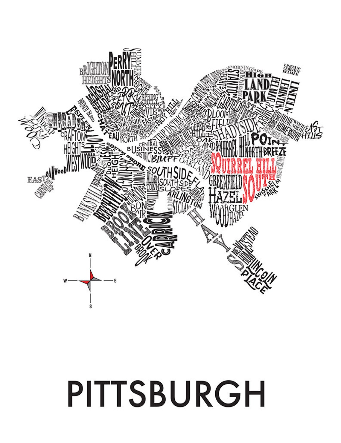 Customizable-pittsburgh Neighborhood Map 11 X 14" Print - Etsy