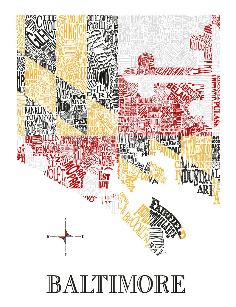 Baltimore Neighborhood Map With Maryland Flag - Etsy