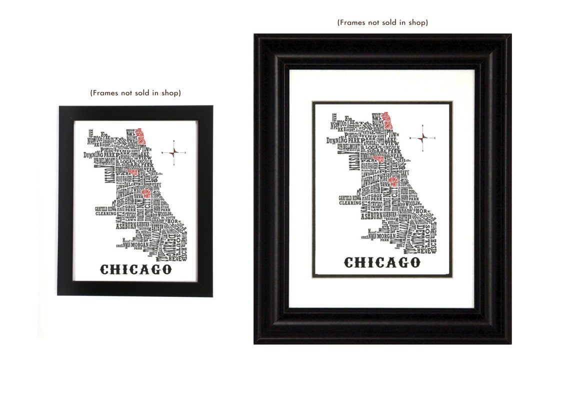 Customizable - Chicago Neighborhood Map 11x14in Print - Etsy