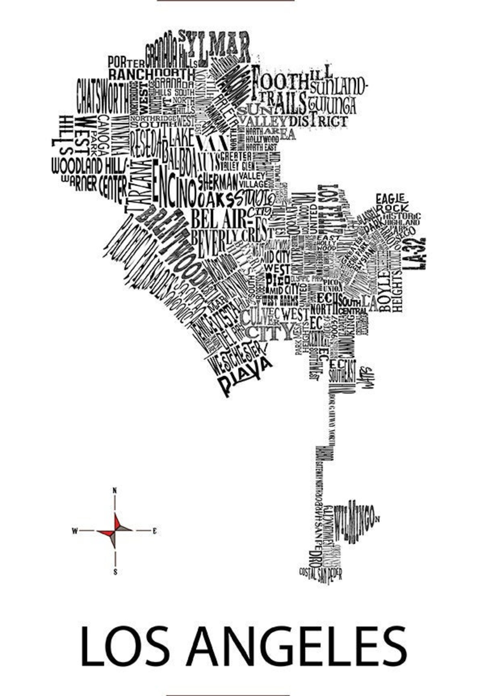 Los Angeles Neighborhood Map 11x14in Print - Etsy