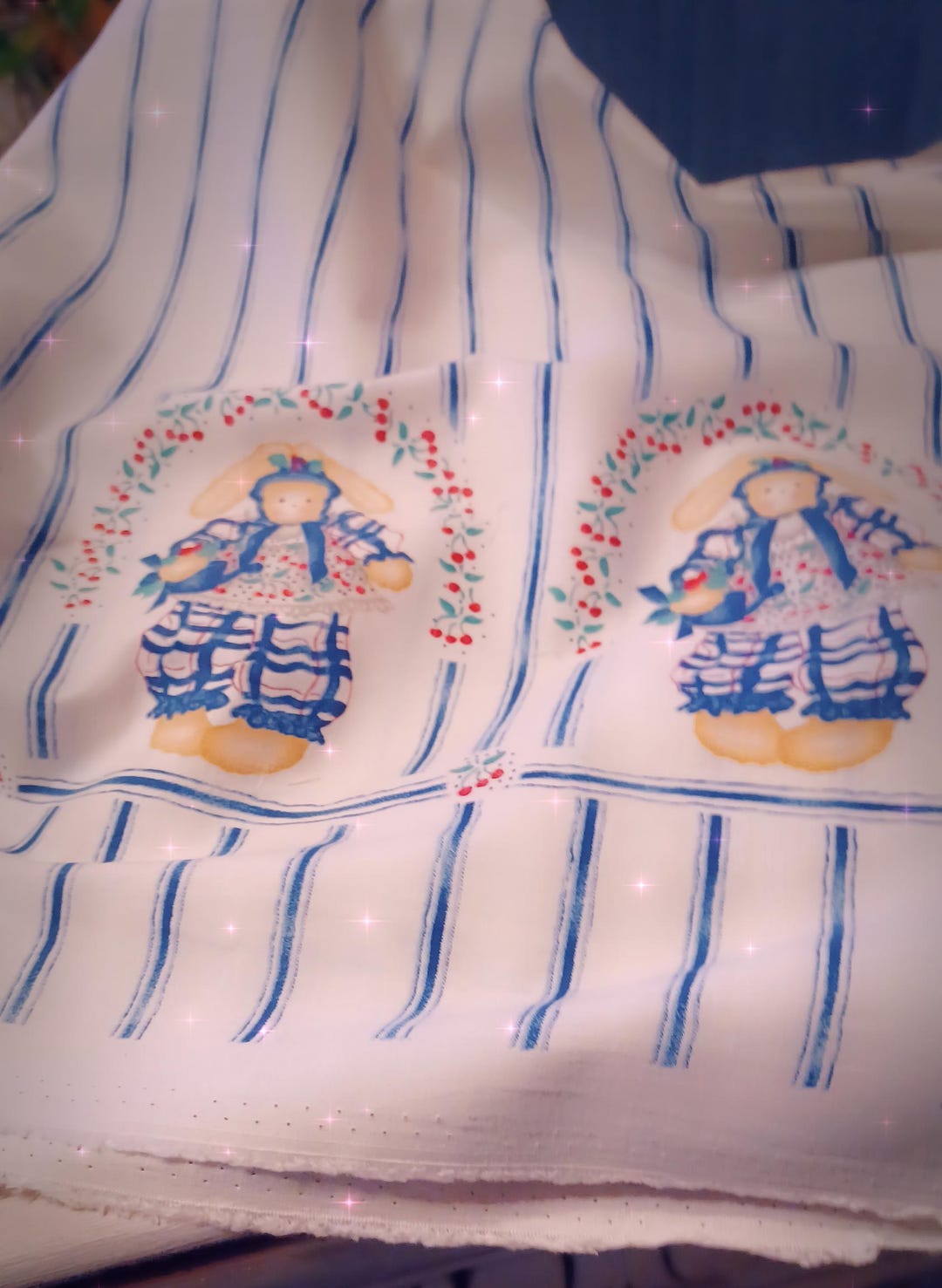 Vintage Elsie Bunny Cotton Fabric: Blue and White Stripes (1/2 Yard) - Etsy