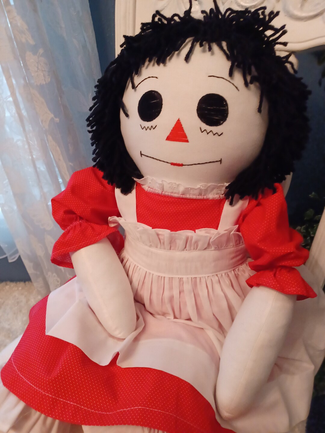 Classic Ivory 36" Raggedy Ann Handmade Doll With Black Hair,, Rag Doll ...