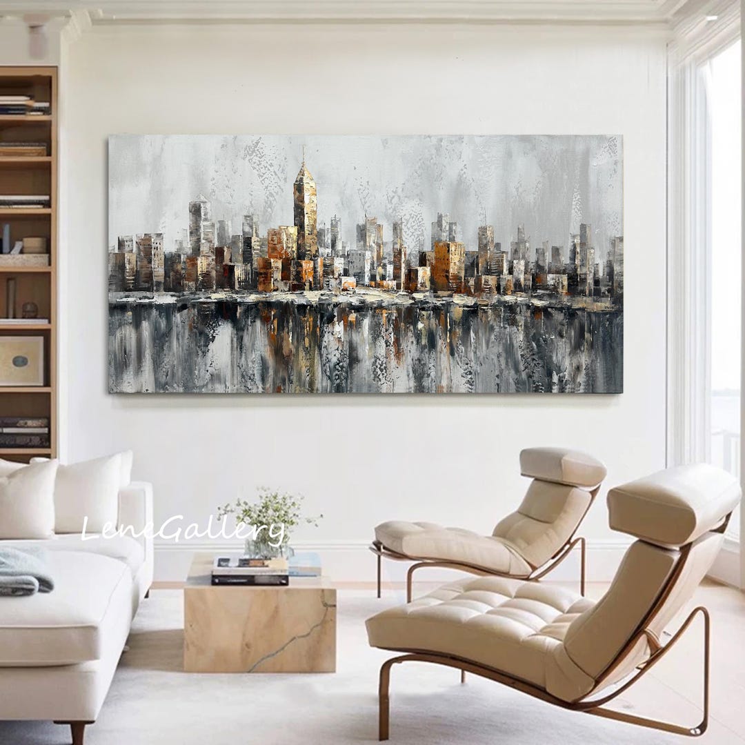 Large Original Colorful Urban City Landscape Oil Painting on Canvas ...