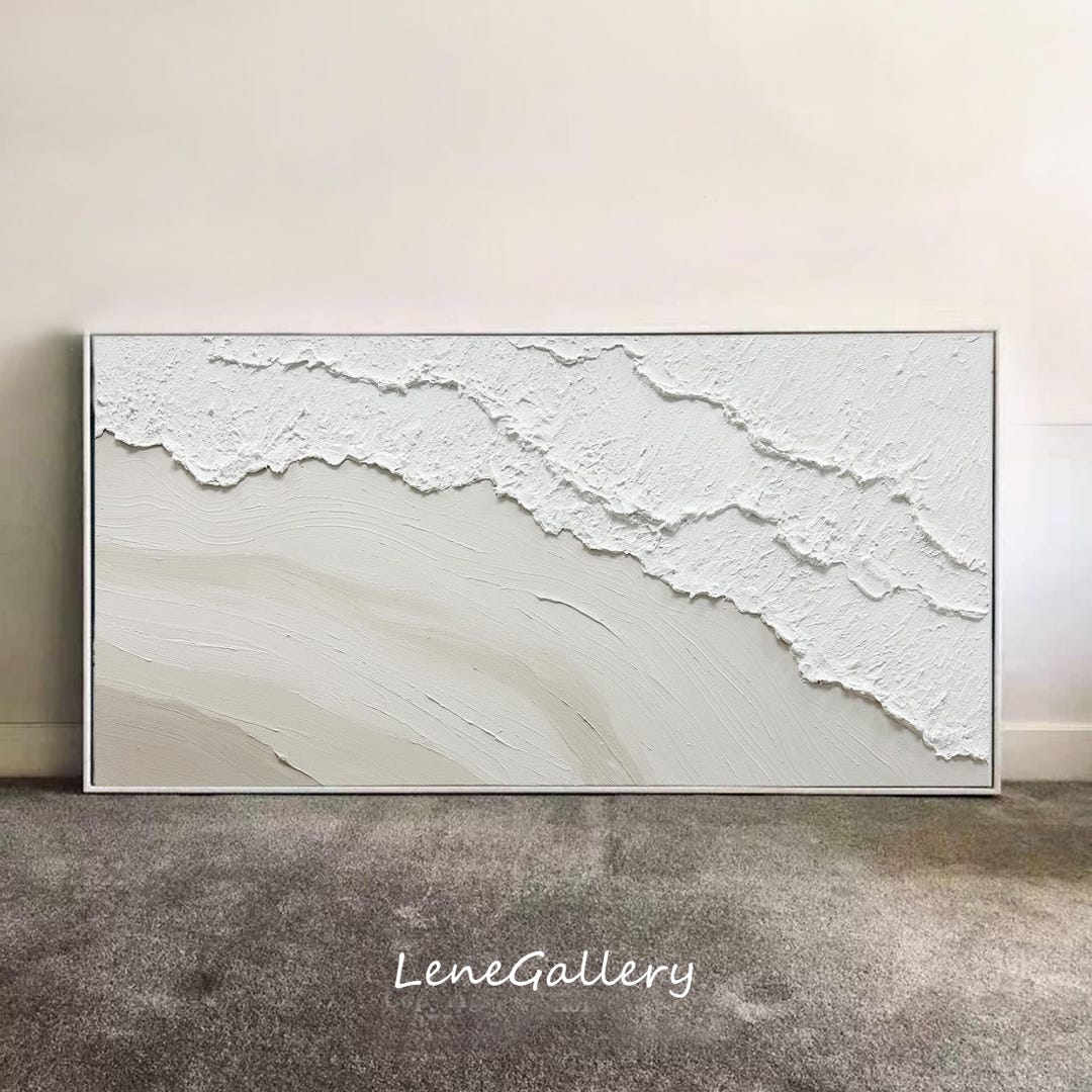 Large Wall Hand Painted Texture Sea Landscape Painting,white Sea Waves ...