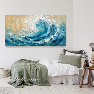 3D Ocean Hand Texture Oil Painting,abstract Blue Sea Home Decor Art ...