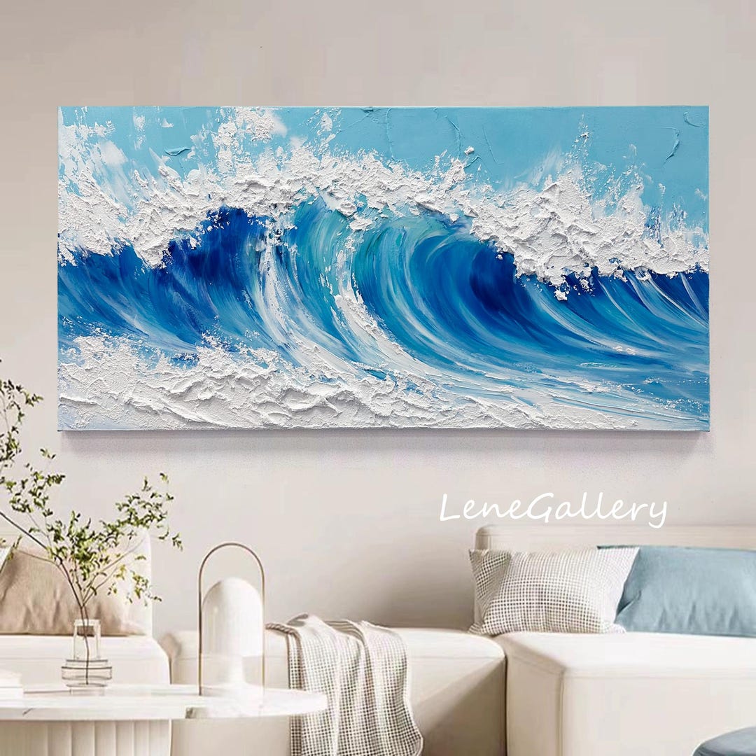 3D Ocean Hand Texture Oil Painting,abstract Blue Sea Home Decor Art ...