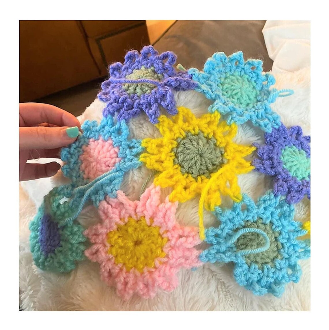 Flower Afghan Crochet Pattern in PDF Vintage Pattern Size 98x84 10 PLY ...