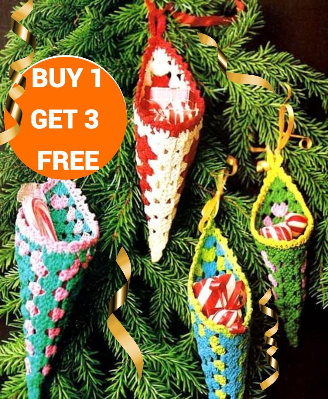 Vintage Christmas Cornucopias Crochet Pattern in PDF Christmas Candy ...
