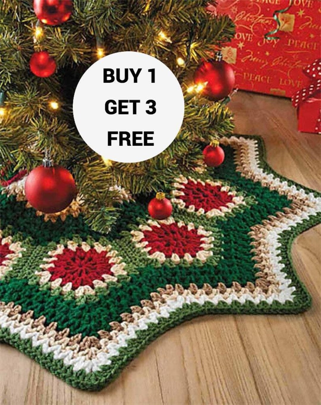 Christmas Carpet Crochet Pattern in PDF 32 Inch Wide Christmas Vintage ...