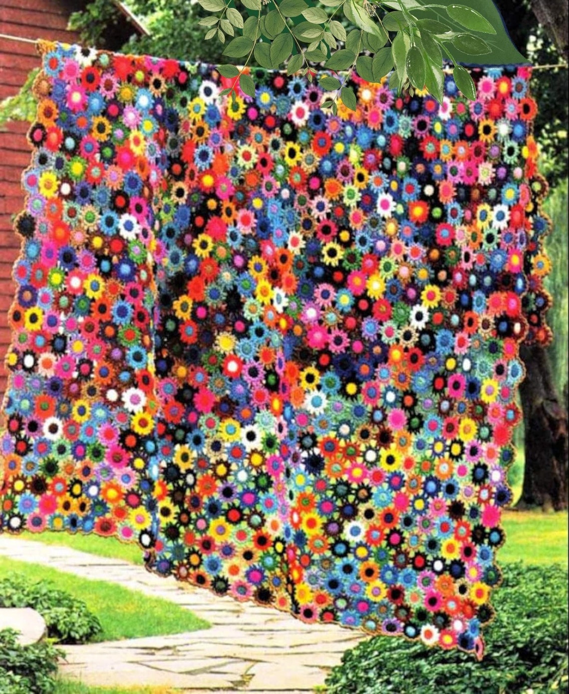 Flower Afghan Crochet Pattern in PDF Vintage Pattern Size 98x84 10 PLY ...