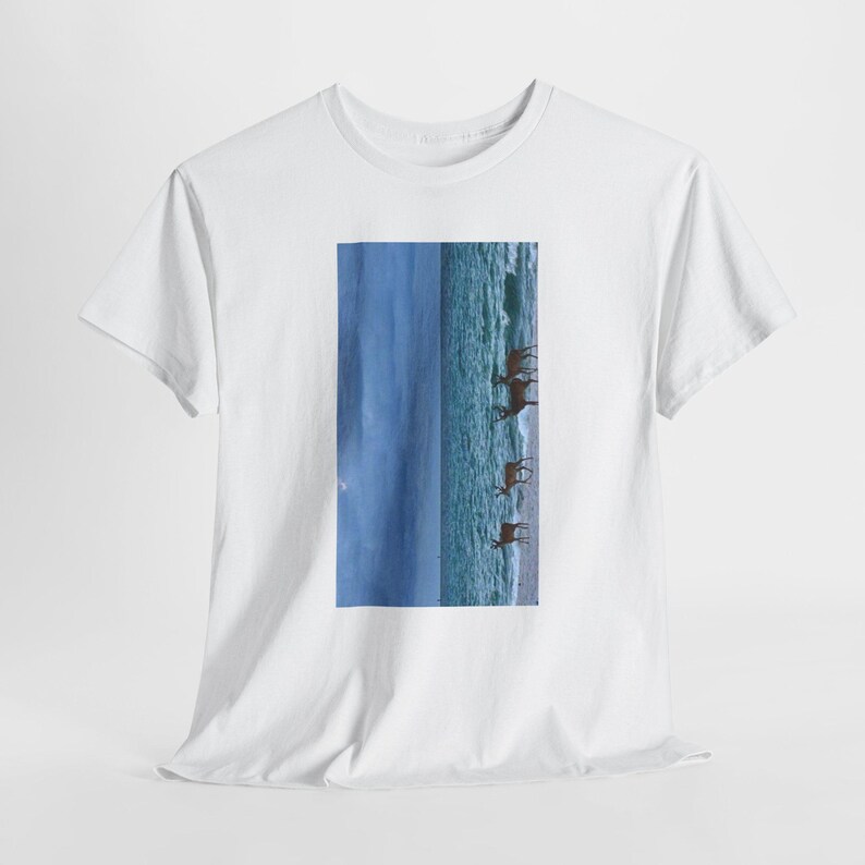 Nature Deer Unisex Tee, Beach Scene T-shirt, Wildlife Cotton Shirt ...