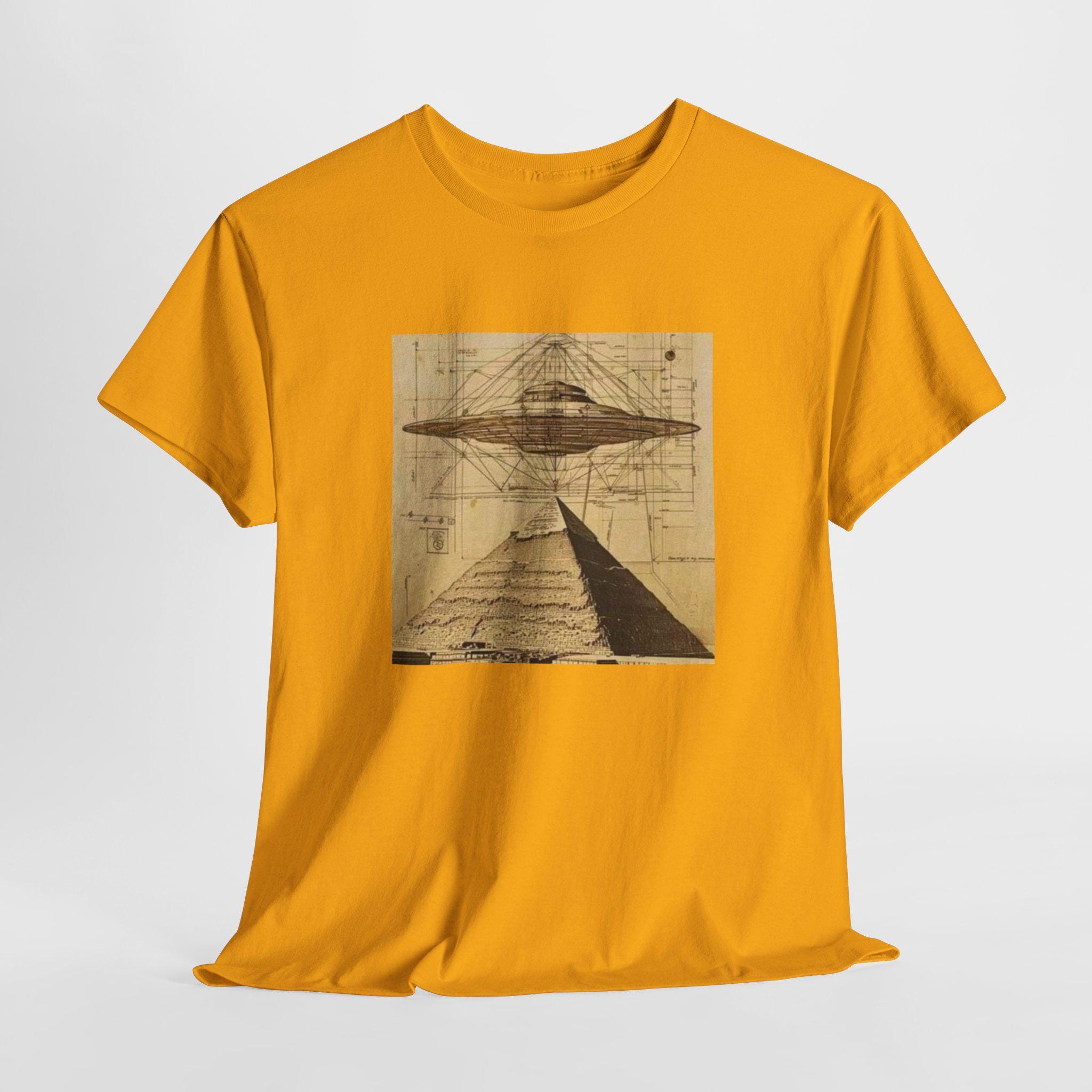 Pyramid UFO Graphic Tee Shirt, Sci-fi Alien Spaceship Design, Geometric ...