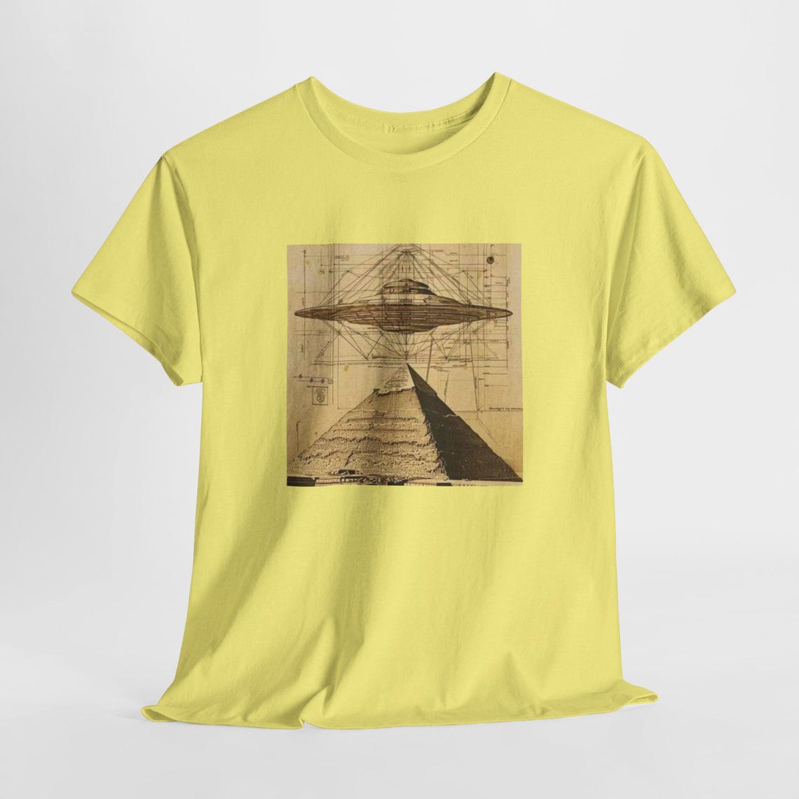 Pyramid UFO Graphic Tee Shirt, Sci-fi Alien Spaceship Design, Geometric ...
