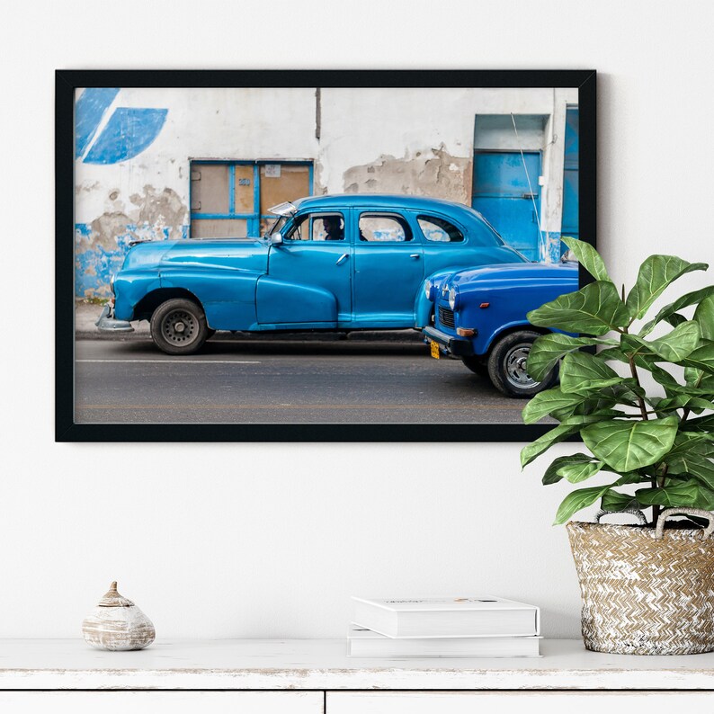 Blue Vintage Cars in Havana Cuba Fine Art Photograph Photo Big Print ...