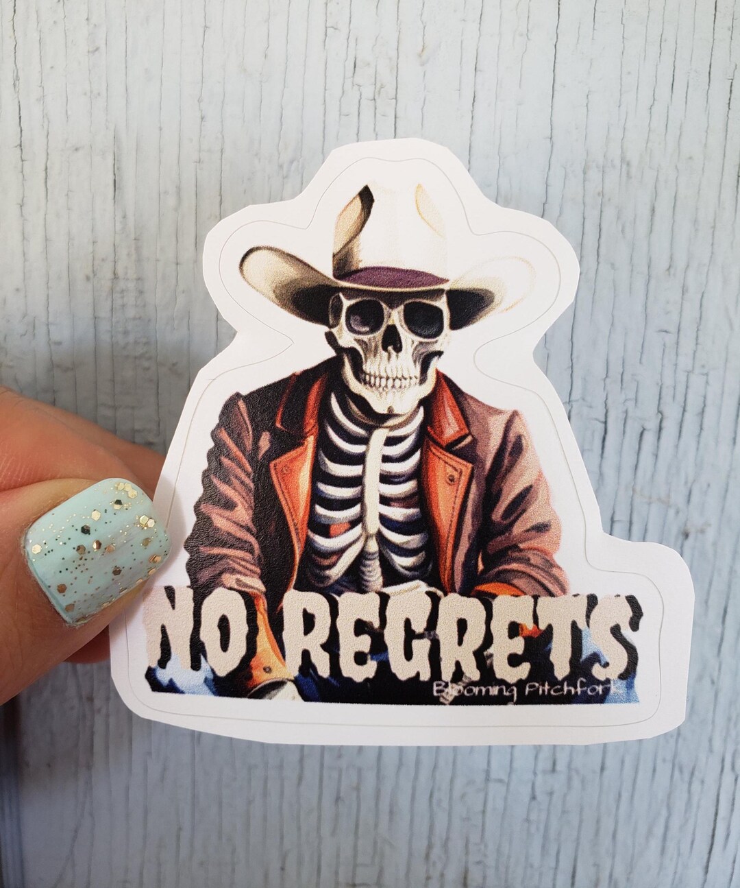 No Regrets Cowboy Skeleton Sticker: Western Art Decal - Etsy