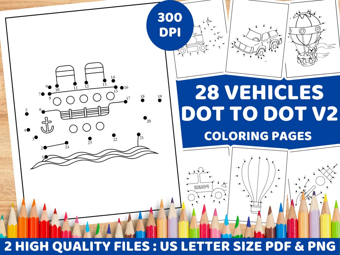 28 Vehicles Dot to Dot V2 Coloring Pages Easy for Kids Children ...