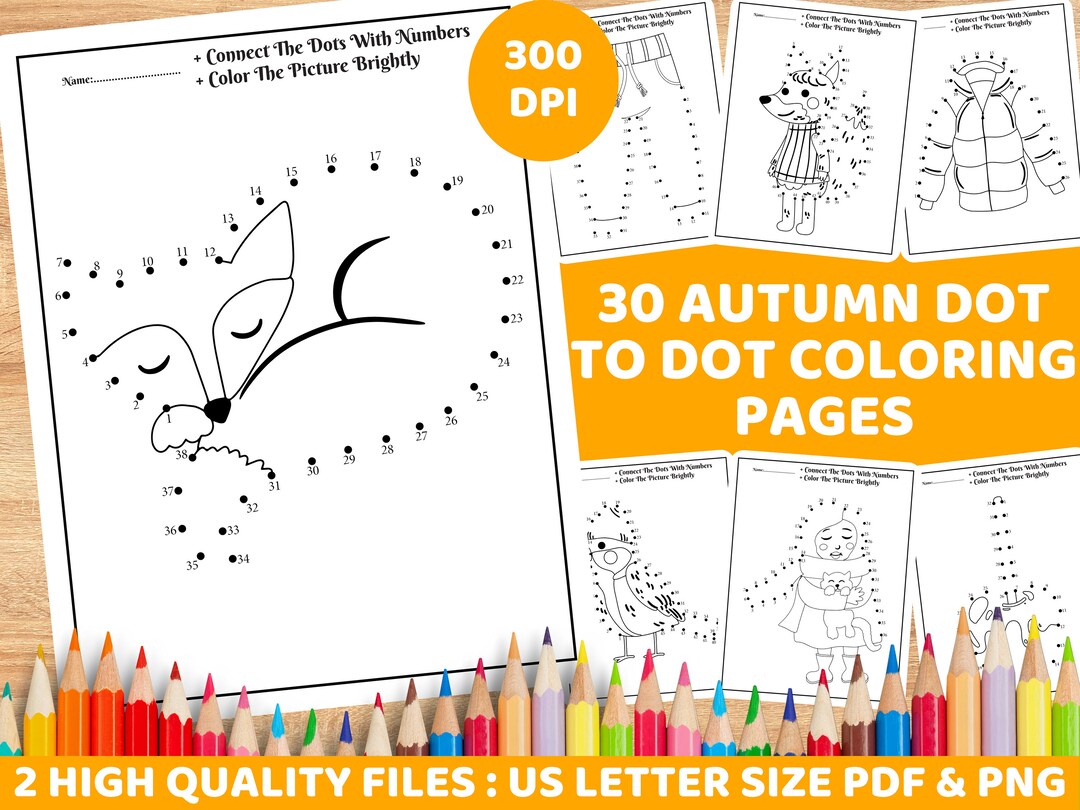 30 Autumn Dot to Dot Coloring Pages Book Easy Pages for Kids Preschool ...