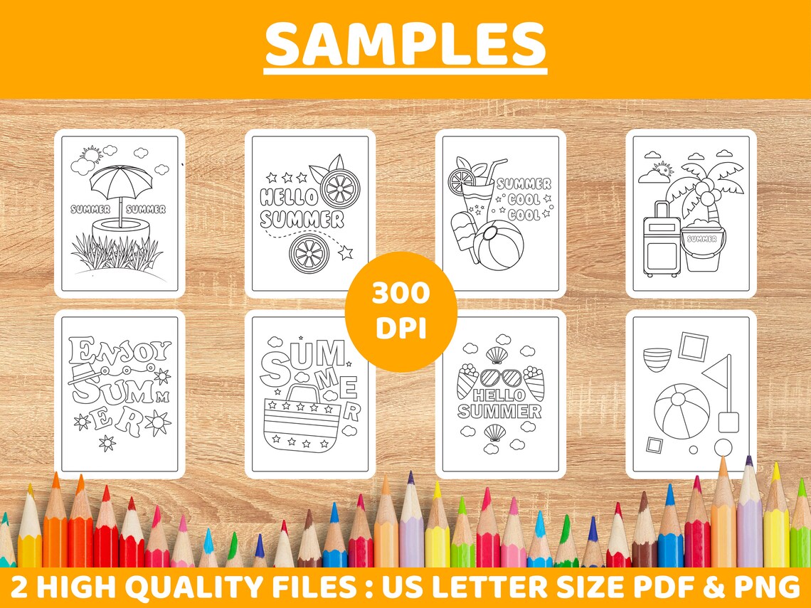 30 Summer Coloring V2 Activities Easy Pages for Kids Preschool Primary ...