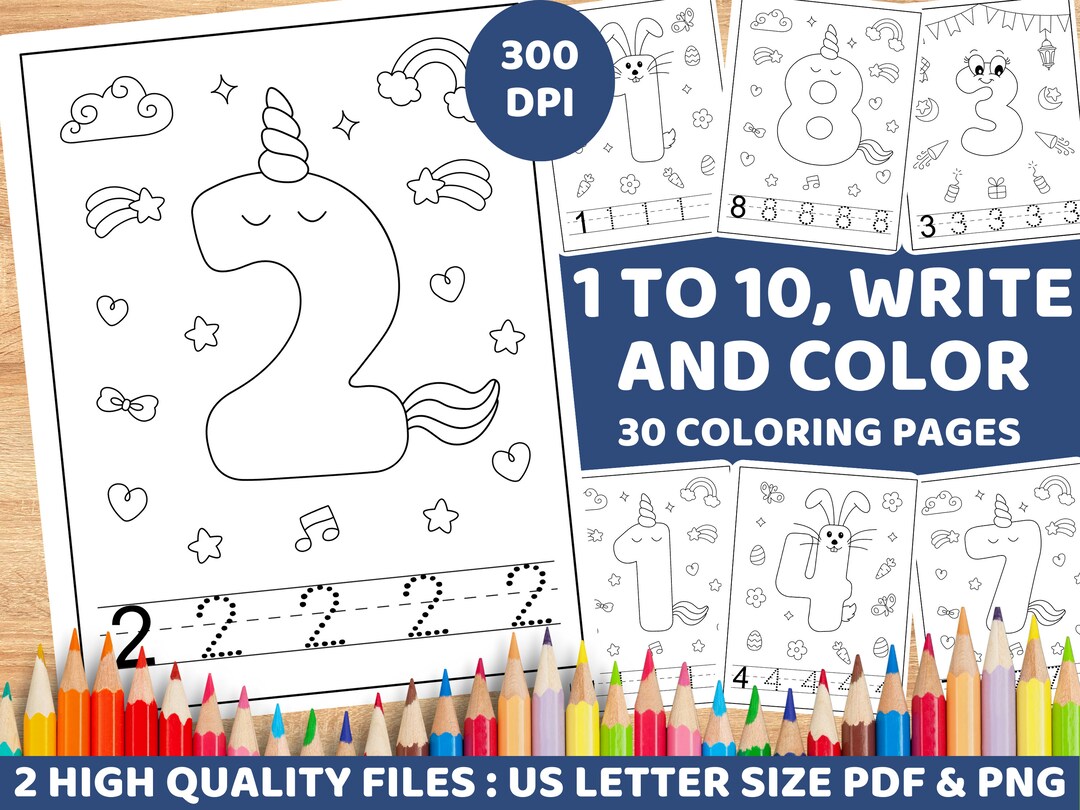 1 to 10 Write and Color 30 Worksheeets Counting Writing Maths Coloring ...