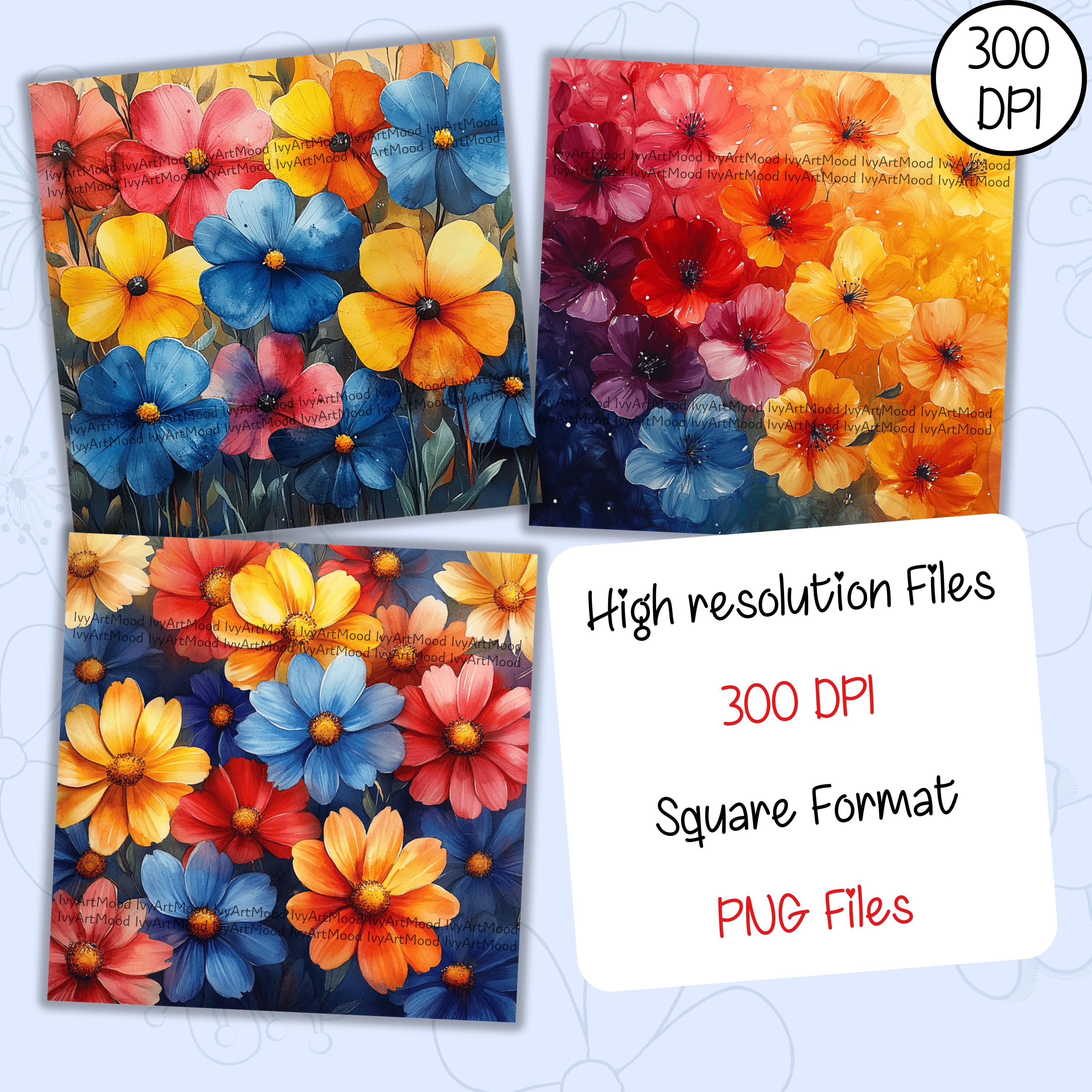 20 Watercolor Digital Paper, Rainbow Flowers, for Scrapbooking, Junk ...