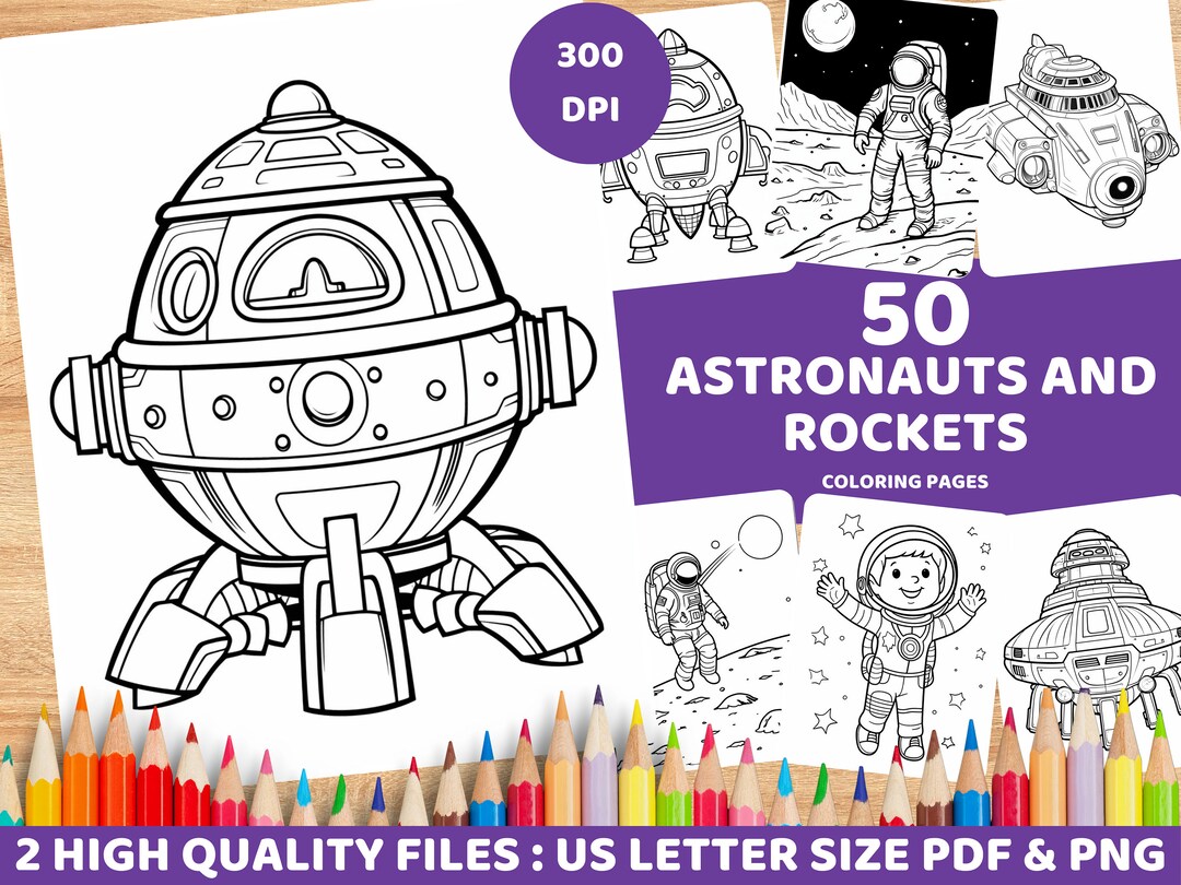 50 Astronauts and Rockets Coloring Sheets Easy for Toddler Printable ...