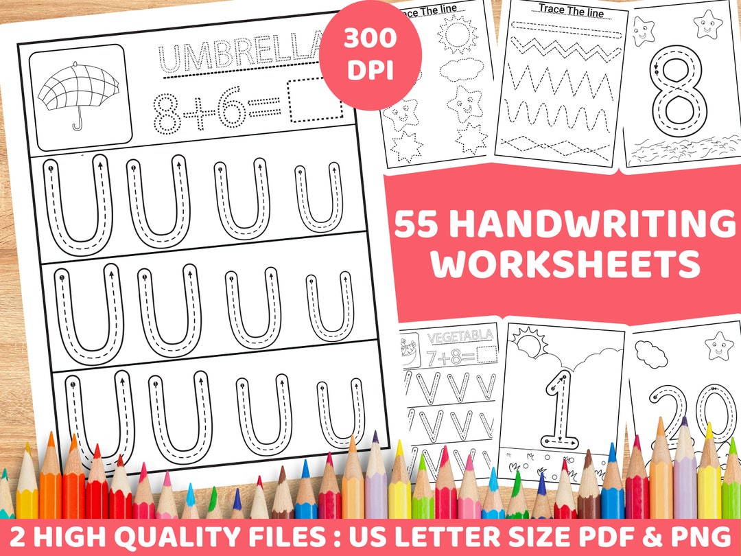 55 Handwriting Worksheets Learning Writing Letters Skills Easy Pages ...