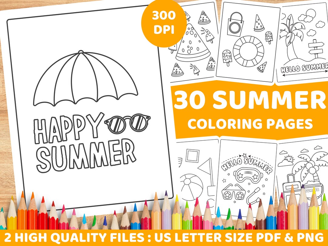 30 Summer Coloring V2 Activities Easy Pages for Kids Preschool Primary ...