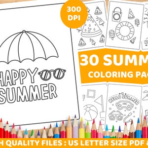 30 Summer Coloring V2 Activities Easy Pages for Kids Preschool Primary ...