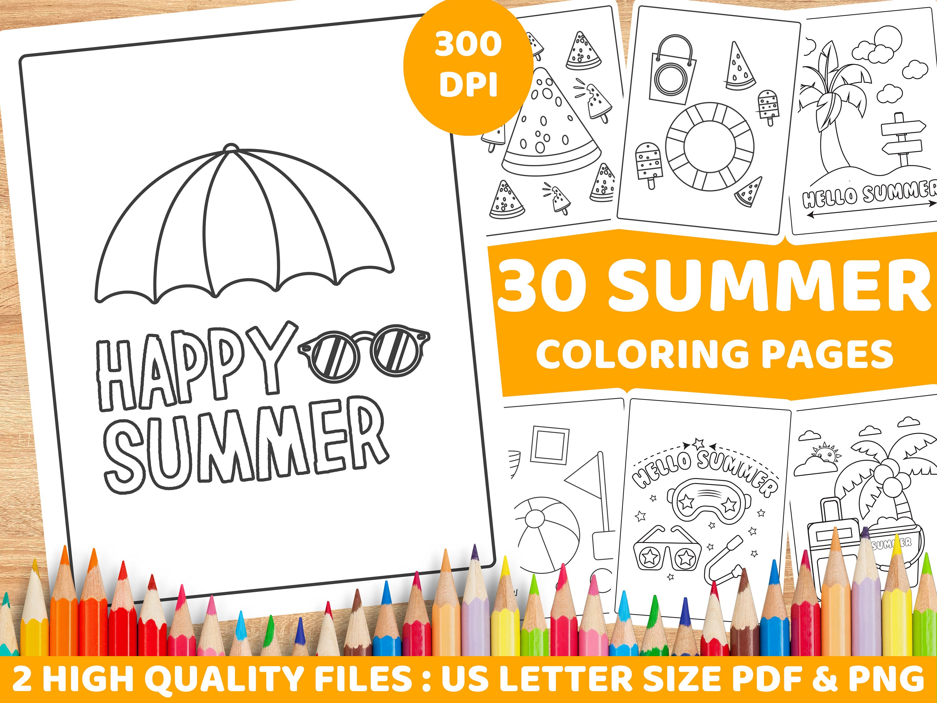 30 Summer Coloring V2 Activities Easy Pages for Kids Preschool Primary ...