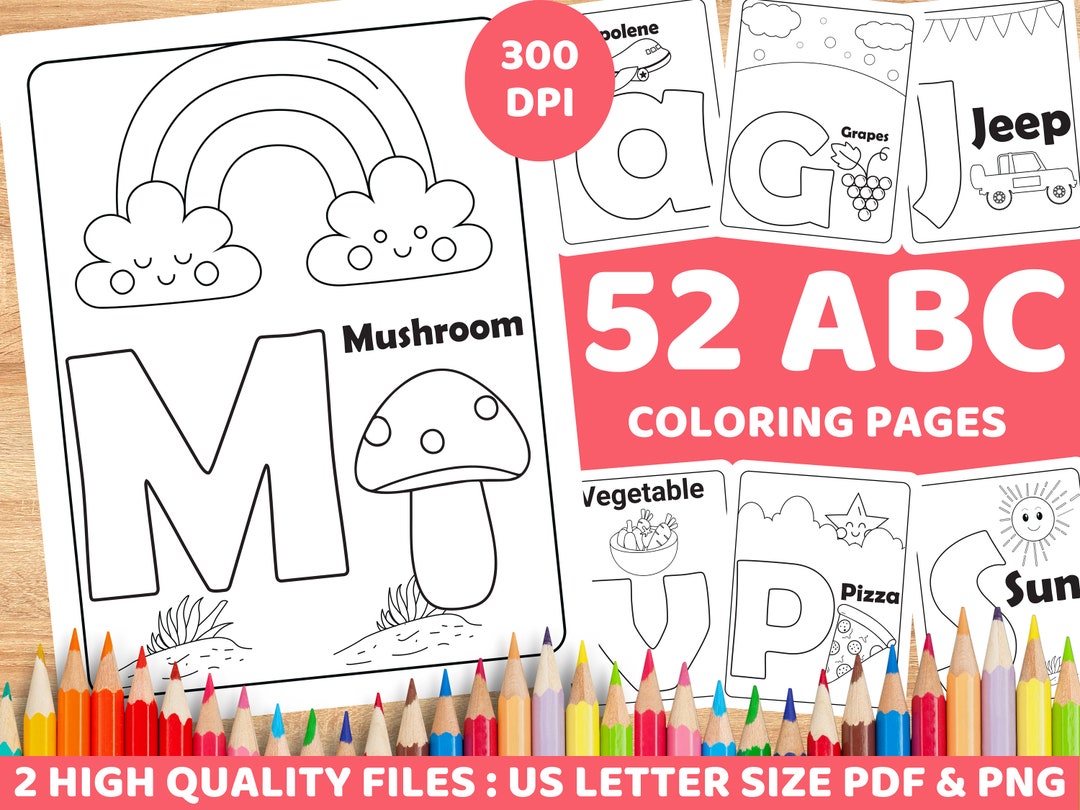 52 ABC Coloring Learning Writing Letters Easy Pages for Kids ...