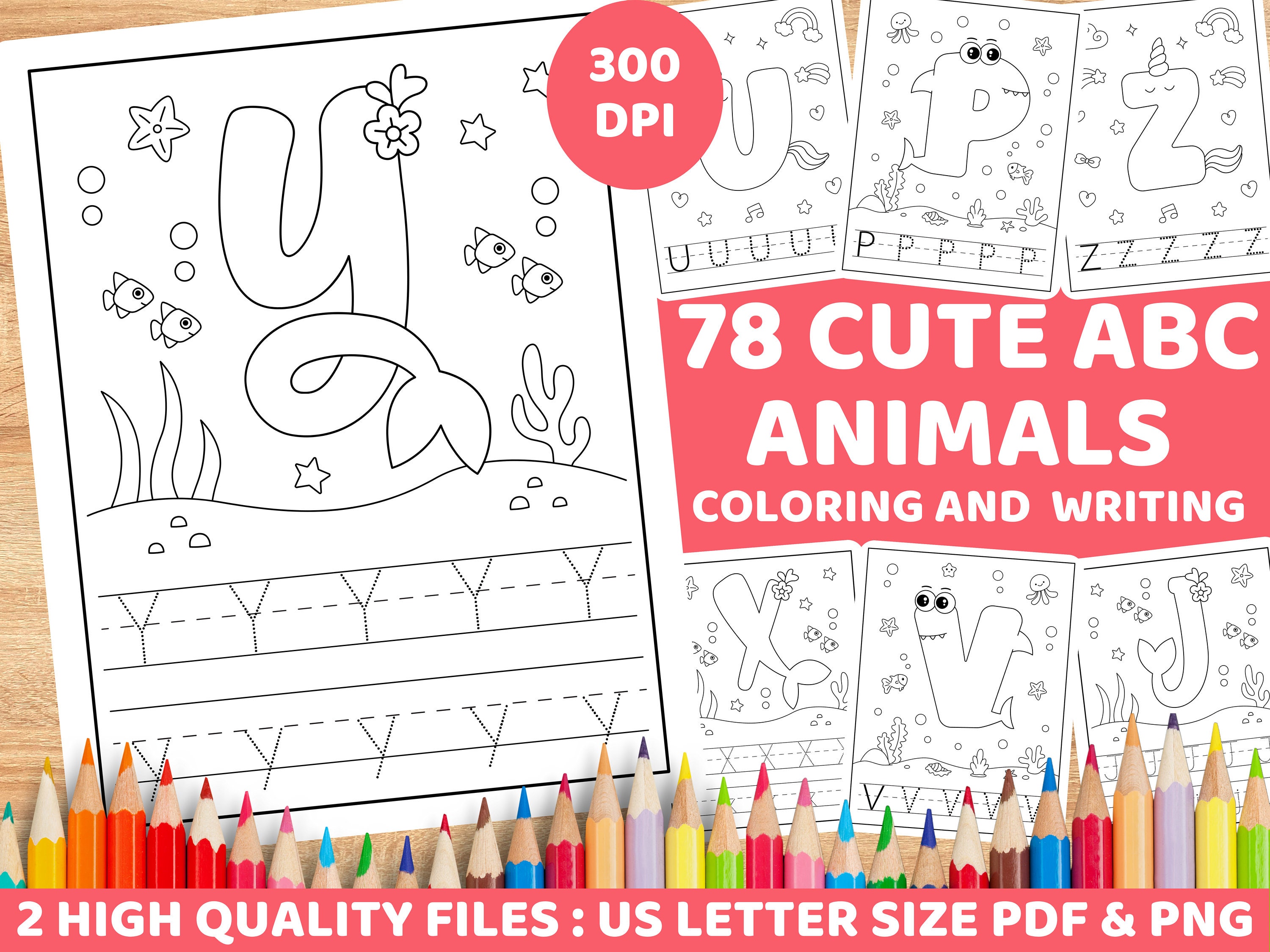 78 Cute ABC Animals Coloring and Writing School Practice Easy Pages for ...
