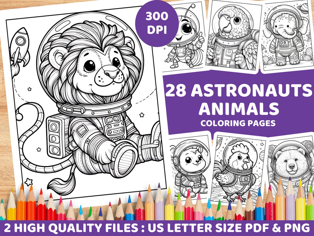 28 Astronauts Animals Coloring Sheets Easy for Kids Printable Pages for ...