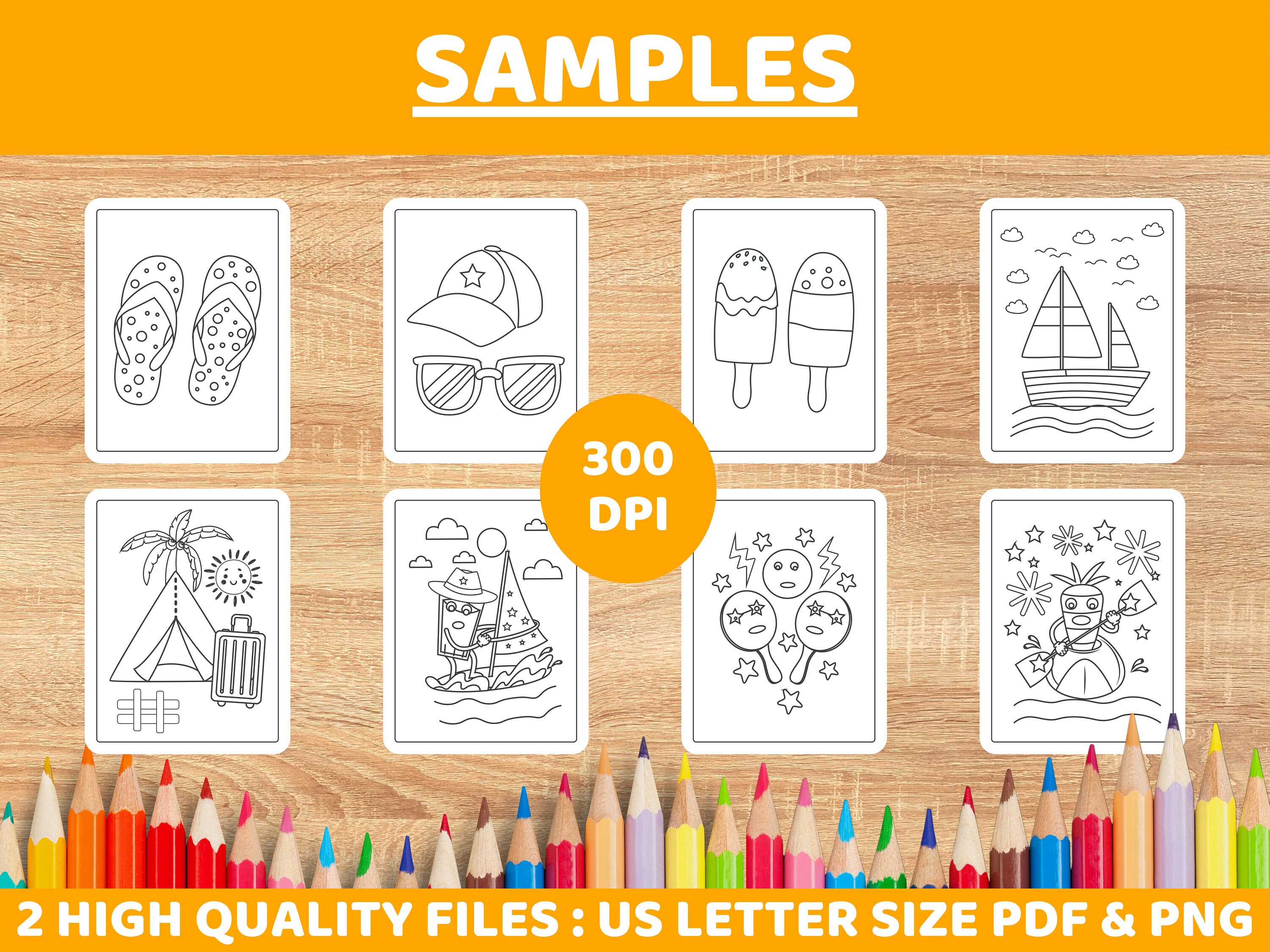 30 Summer Coloring V2 Activities Easy Pages for Kids Preschool Primary ...