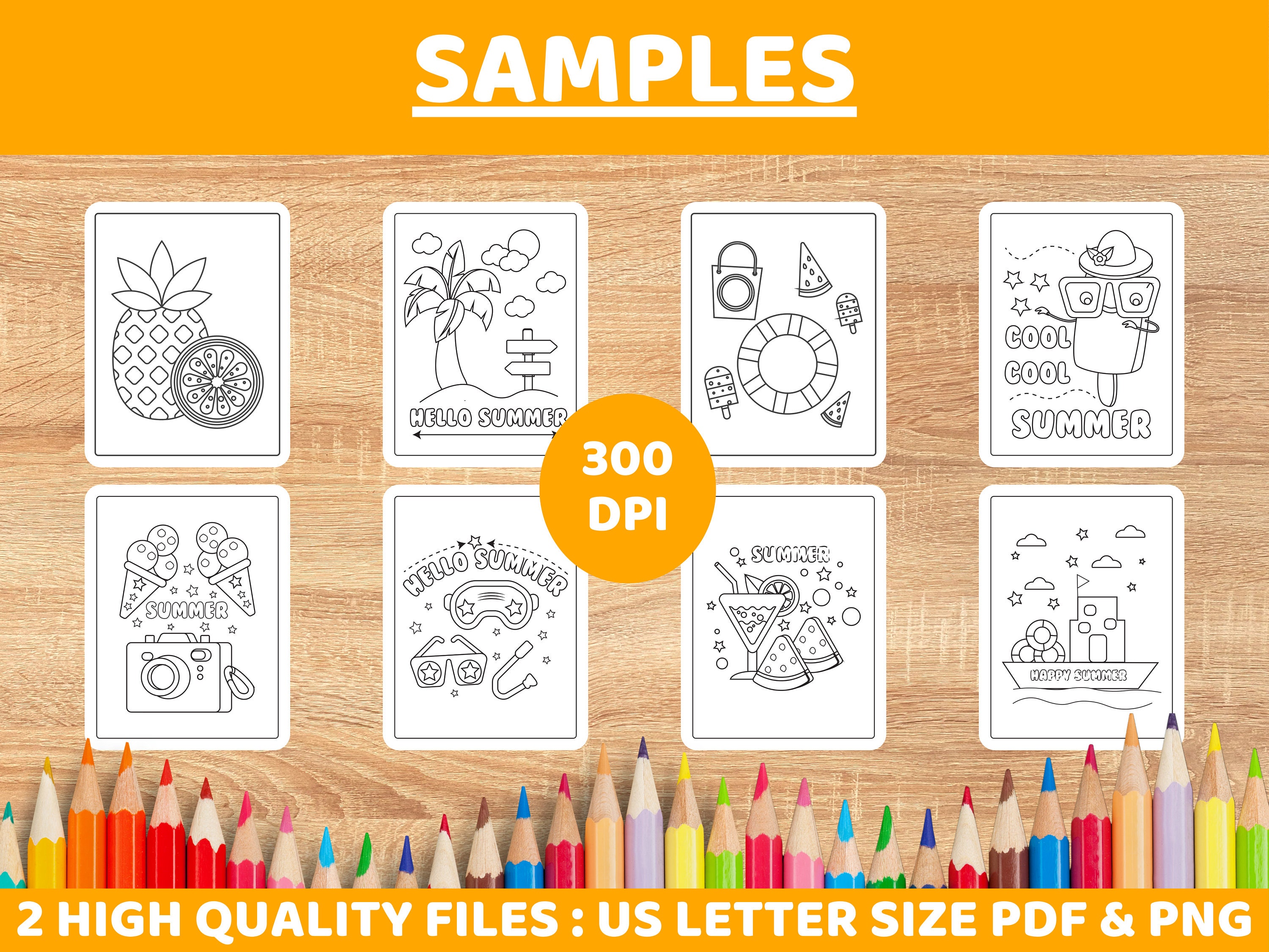 30 Summer Coloring V2 Activities Easy Pages for Kids Preschool Primary ...