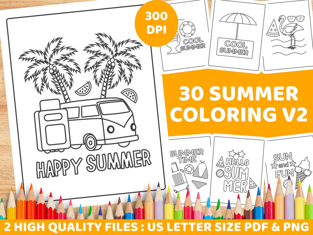 30 Summer Coloring V2 Activities Easy Pages for Kids Preschool Primary ...