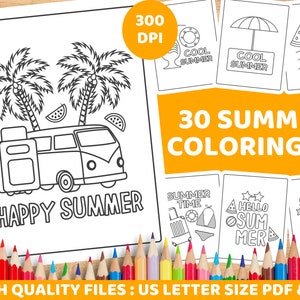 30 Summer Coloring V2 Activities Easy Pages for Kids Preschool Primary ...