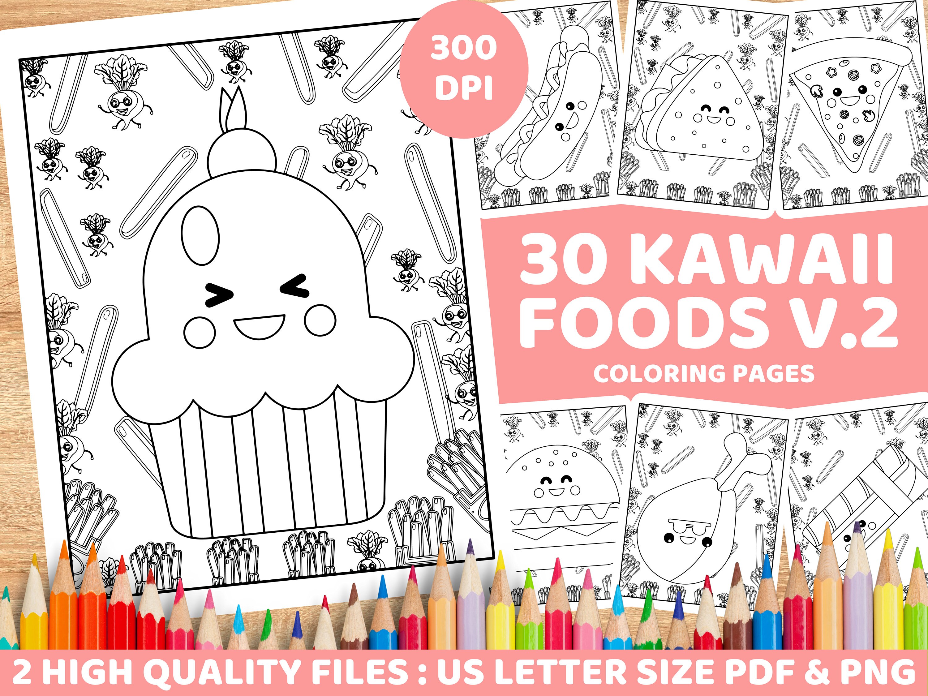 30 Kawaii Foods V.2 Coloring Pages Easy for Kids Children Printable ...