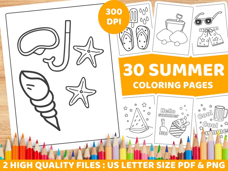 30 Summer Coloring Activities Easy Pages for Kids Preschool Primary ...