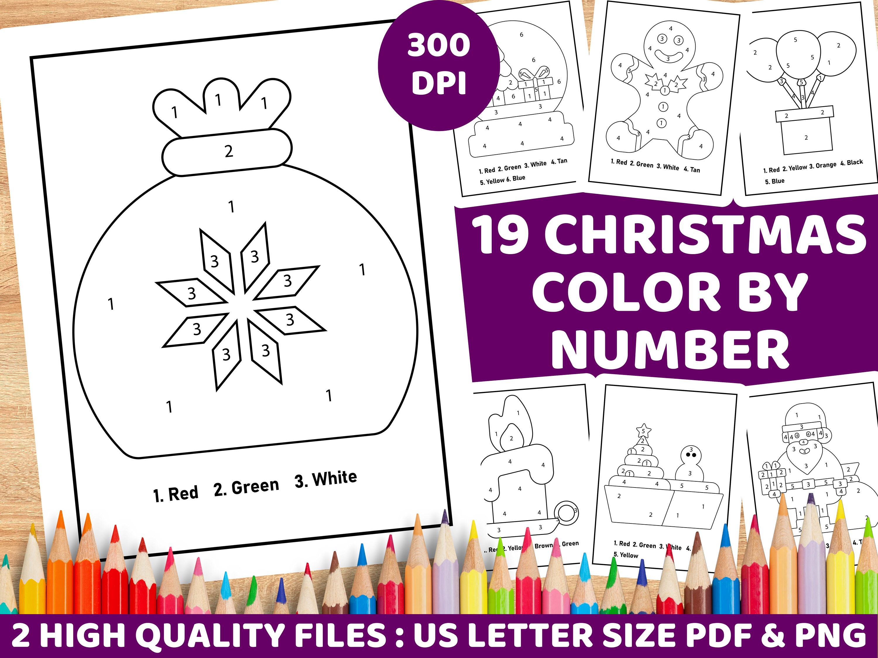 19 Christmas Color by Number Easy Pages for Kids Simple Printable ...